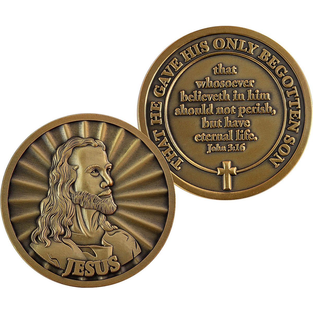 Jesus Coin, Bulk Pack of 10, Head of Christ by Warner Sallman Challenge Coin, Easter Handout, KJV Bible Verse Prayer Token, Antique Gold Plated Catholic and Christian Religious Jesus Picture Coin