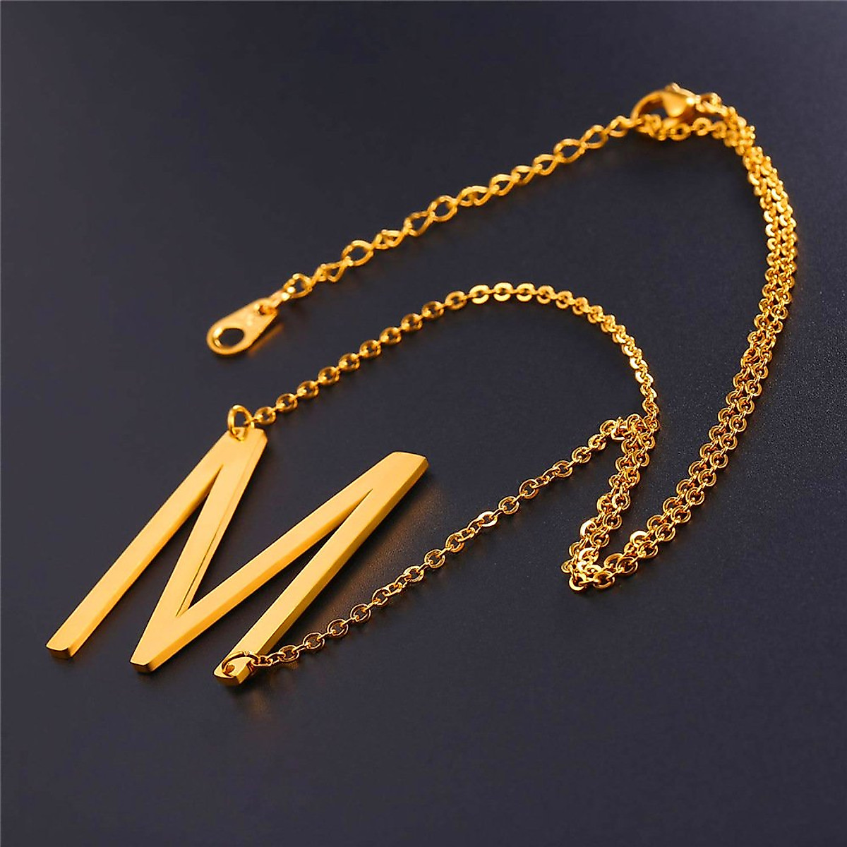 U7 Sideways Large Initial Necklaces 18K Gold Plated Big Letter Script Name Necklaces Statement Alphabet Pendant M Necklace for Women Gift