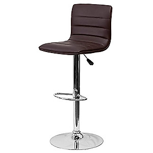 KLS14 Modern Barstools Horizontal Line Design Hydraulic Adjustable Height 360-Degree Swivel Seat Sturdy Steel Frame Chrome Base Dining Chair Bar Pub Stool Home Office Furniture - Set of 2 Brown #1980