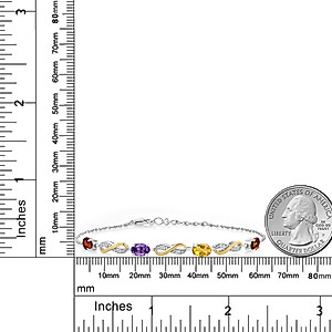 Gem Stone King 925 Silver and 10K Yellow Gold Customized and Personalized 4-Stone Oval Gemstone Birthstone and Lab Grown Diamond Infinity Tennis Bracelet For Women | Fully Adjustable Up to 7.5 Inch