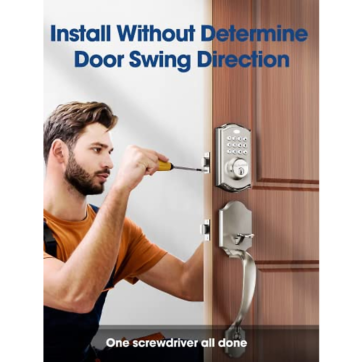 Keyless Entry Door Lock, Electronic Keypad Deadbolt with Handle, Auto Lock Front Door Handle Sets, Easy to Install, 50 User Codes, Security Waterproof Smart Locks for Front Door, Home/Hotel Use