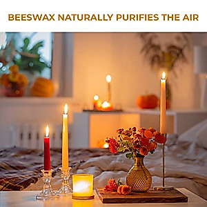 BeeTheLight Beeswax Taper Candles (Pack of 12) - Dipped Style Smokeless Unscented Candles - 12 Hours Burn Time Each - All Natural 100% Pure Beeswax Candle - Handmade Decorative Taper Candle Set