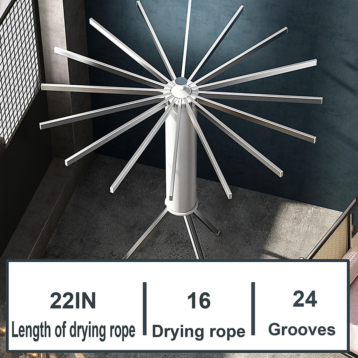 LQDMAER Tripod Clothes Drying Rack Portable, Collapsible Tripod Drying Rack Clothing with Retractable 16 Rods, Spinning Tripod Laundry Clothes Drying Rack, Tripod Clothes Dryer Rack - Weight 7.9lb