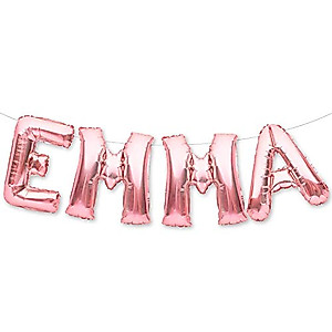 PartyForever Emma Balloon Banner Big 16 Inch Rose Gold Foil Balloons Letters Name for Women and Girls Birthday Party Decorations and Wedding Supplies for Her