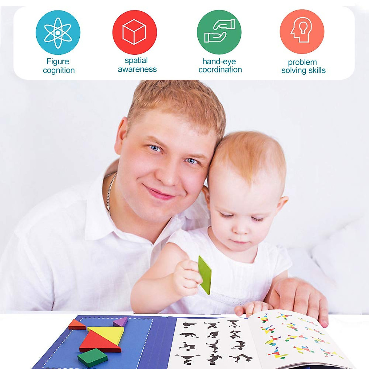 Yohelly Wooden Pattern Blocks Toys Gifts for 1 2 3 4 5 6 Years Old,Montessori Learning Toys for Boys Girls Ages 1-3, Geometric Shape Puzzle Kindergarten Classic STEM Educational Tangram Toys