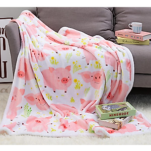 Zevrez Pig Blanket Cute Pink Pigs Pattern Throw Blankets Pig Gifts for Girls Women and Pig Lovers Pig Decor Themed Gifts (Pink Pig, 48"x60")