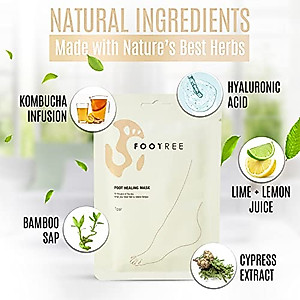 FOOTREE Moisturizing Foot Mask Socks Hydrating Anti-Fatigue Stress Relief Self Care Pedicure Sockies 5 Pair Pack Healing Feet Booties with Exfoliating Kombucha, Energizing Citrus, Natural Bamboo