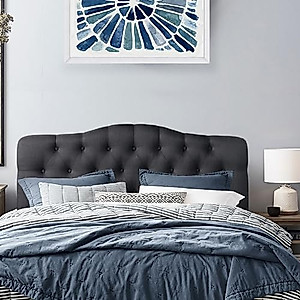 Rosevera Harriman Adjustable Heigh Headboard with Linen Upholstery and Button Tufting, King, Carbon