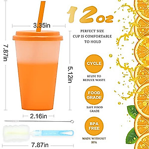 FIEKEICC Color Changing Cups with Lids and Straws,10Pcs 12oz Plastic Cups Reusable Tumbler with Lid and Straw,Clear Ice Cold Drinking Cup for Adults Kids Women,Summer Coffee Tumblers Party Cup