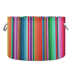 xigua Large Storage Basket Cotton Rope Basket Mexican Serape Blanket Stripes Baby Laundry Basket for Blankets Toys Storage Basket Laundry Hamper