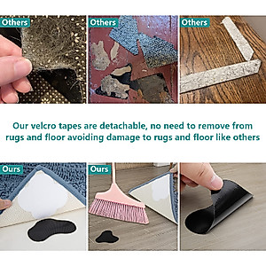 Large Size Grippers, Non Slip Washable Rug Tape Grip Carpet Corner, Hook and Loop Pads Non Curl Reusable Stoppers Keep Your Area Rug Flat on Hardwood Floors and Tiles (16)