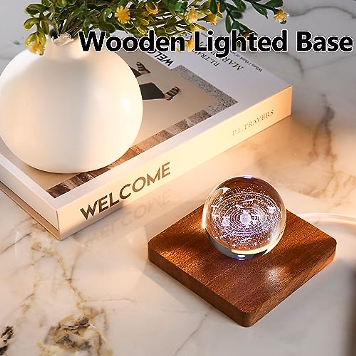 ERWEI LED Wood Light Display Base for Crystal Glass Art Wooden Lamp Stand Base Colorful Square Lighted Base for 3D Crystal Light Pedestal for Resin Art Acrylic Crystal Sphere Holder