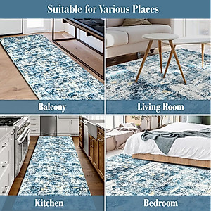 nusoarug 5x7 Modern Thick Pile Area Rug Machine Washable, 5' x 7' Carpet Abstract Non-Slip Area Rugs with Rubber Backing for Bedroom Kitchen Entryway Living Room Bathroom, Blue Rug
