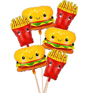 GOTPASS 6 Pcs Hamburger Balloons French Fries Balloons Food Themed Foil Aluminum Balloon for Baby Shower Birthday Wedding Fast Food Snacks Decorations Supplies