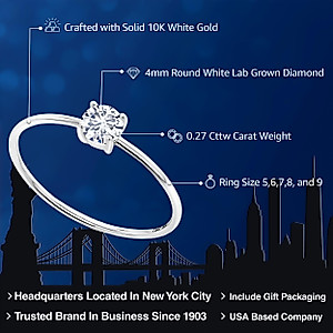 Gem Stone King 10K White Gold Gemstone Birthstone Engagement Ring | Round 4MM | Wedding Engagement Solitaire Anniversary Promise Ring For Women | Available In Size 5, 6, 7, 8, 9