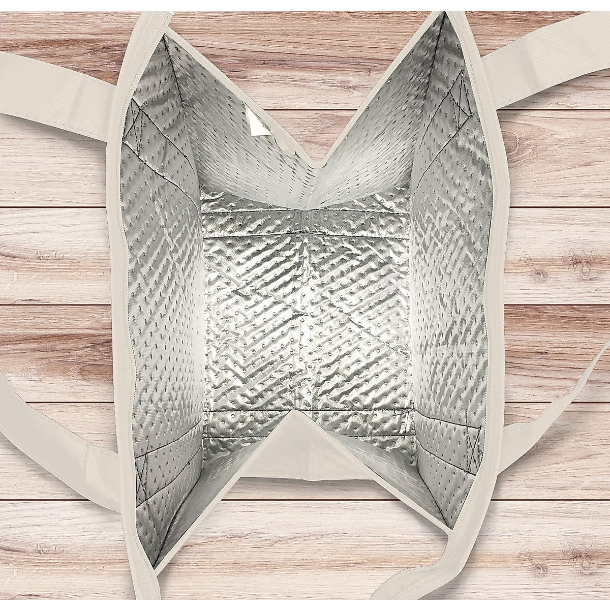 Gift Expressions Insulated Reusable Grocery Food Bag w/Bottom board, Large,Zippered Top, Recycled Materal … (6CT, Grey)