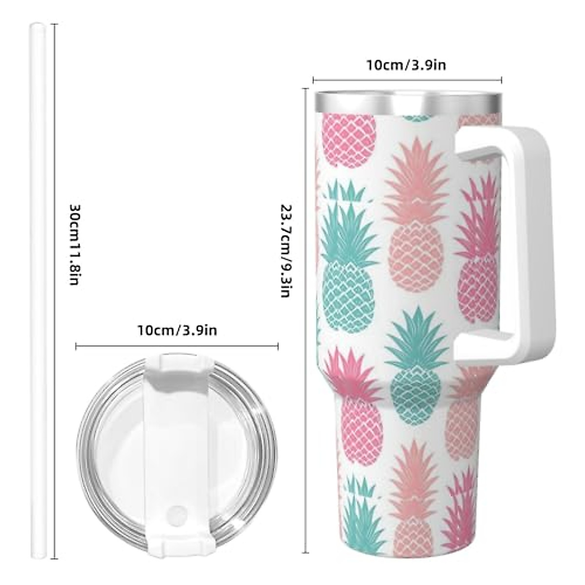 HULIBIN Colored pineapple Print Double Deck Stainless Steel Travel Coffee Cup With Lid 40 Oz Ice Bully Cup