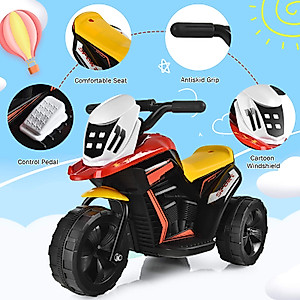 Costzon Toddler Motorcycle, 6V Battery Powered 3 Wheels Ride on Motorcycle with Cartoon Windshield, Music, Horn, Forward Backward Switch, Electric Motorcycle for Kids Toddlers Girls & Boys