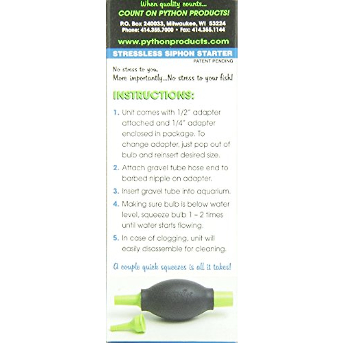 Python Squeeze Siphon Starter Aquarium Adapter