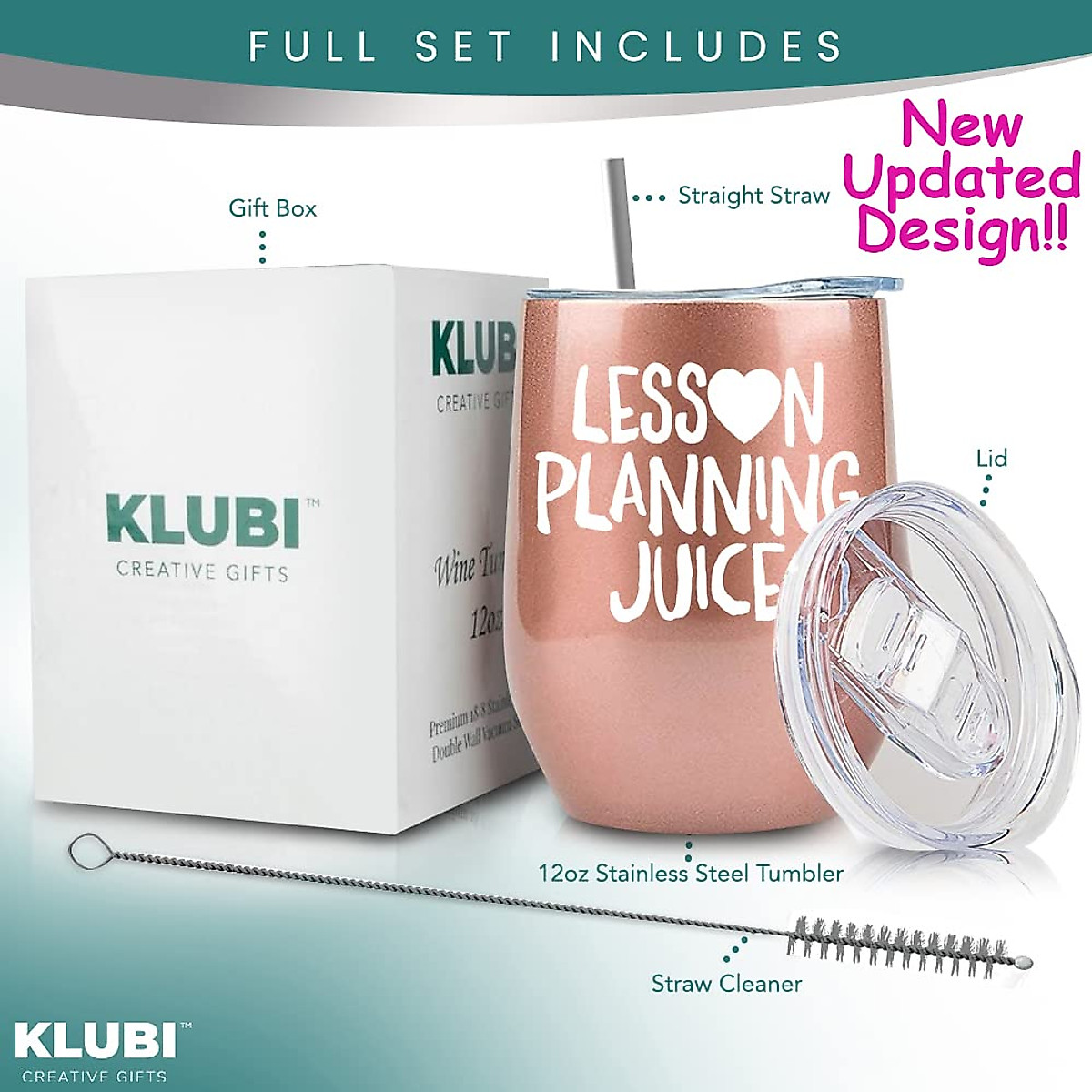 Teacher Gifts for Women - Lesson Planning Juice Funny Tumbler/Mug with Lid for Wine, Coffee - Unique Funny Gifts for Teachers Appreciation Week, Virtual Teaching, Cute, Mom, Valentines Day