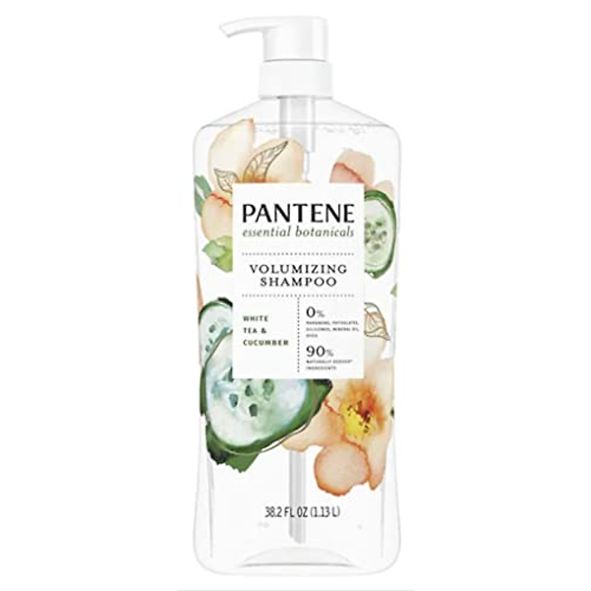 Pantene Essential Botanicals White Tea and Cucumber Volumizing Shampoo and Conditioner Set - 38.2 oz Per Bottle - 0% Parabens, Dyes, Mineral Oil, Phthalates, and Phosphates