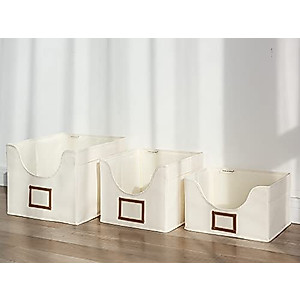StorageWorks Closet Storage Bins, Open Front Cube Storage Bins with Cutout Window and 2 Handles, Foldable Fabric Clothes Organizer, Large, Beige, 2-Pack