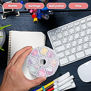 ZIIVARD 5 Pieces 8 Grid Round Clear Plastic Storage Organizer Divider Jewelry Beads Display Box Fishing Box Pill Case