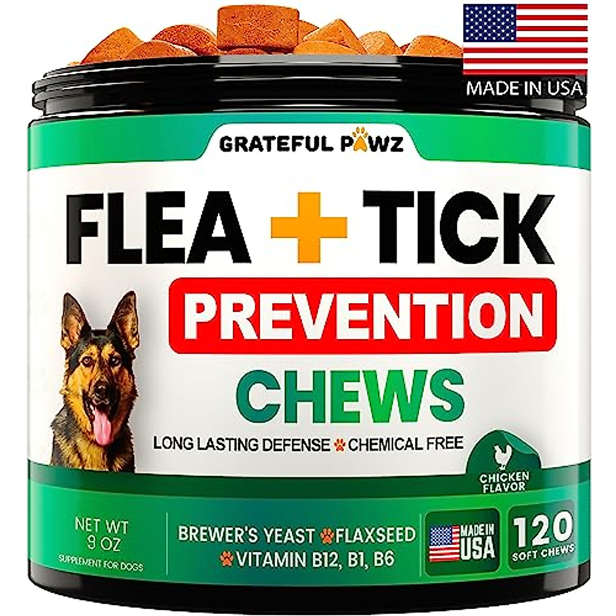 Flea and Tick Prevention for Dogs Chewables - Natural Dog Flea & Tick Control Supplement - Flea and Tick Chews for Dogs - Oral Flea Pills for Dogs - All Breeds and Ages - Soft Tablets - Made in USA