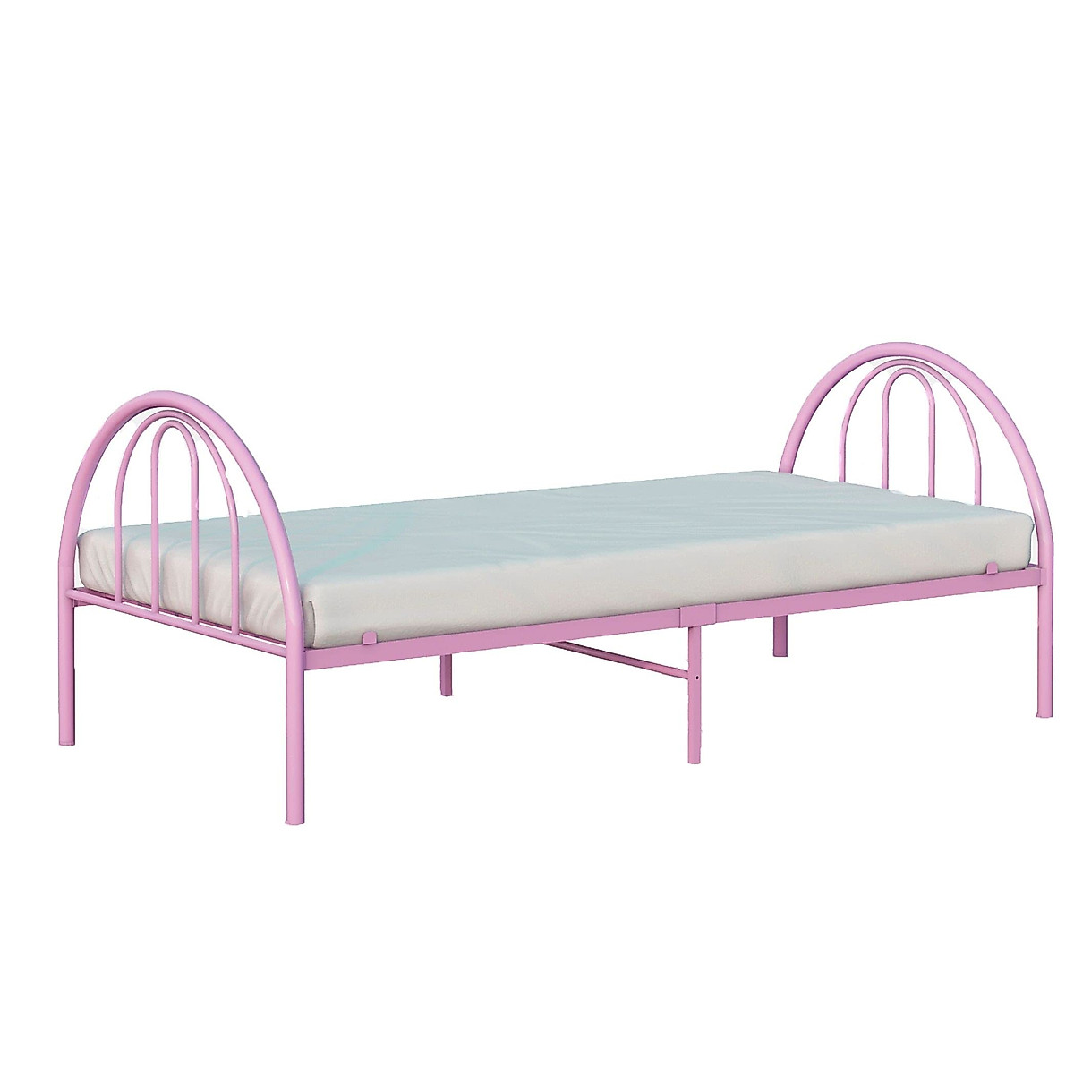 Rack Furniture Brooklyn Twin Size Bed Frame, Steel Classic Rounded Design Bed for Kids with 300 lb. Weight Capacity, No Box Spring Required (Pink)