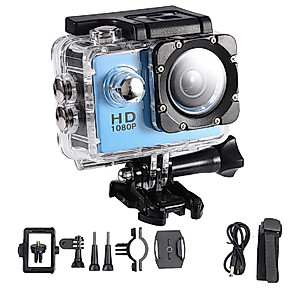 Action Camera 12MP Waterproof 30m Outdoor Sports Video Camera 1080P Full LCD Mini Camcorder with 900mAh Rechargeable Batteries and Mounting Accessories Kits(Blue)