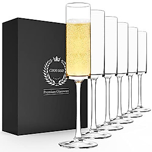 Chouggo Champagne Flutes Glass Set of 6, Hand Blown Crystal Champagne Glasses - Premium Crystal - Gift for Mother's Day, Birthday, Wedding, Anniversary, Christmas - 6oz, Clear