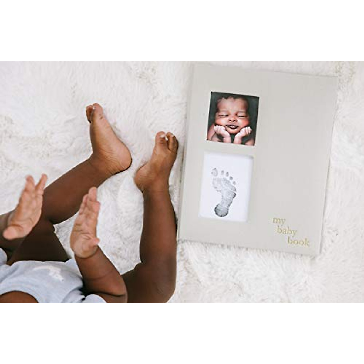 Pearhead Linen Baby Memory Book and Clean-Touch Ink Pad, Gender-Neutral Baby Accessory, Baby Milestones Photo Album, 50 Fill In Pages, New and Expecting Parents, Linen Ivory