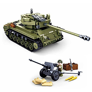 DAHONPA M26E1 Pershing Medium Tank Army Building Block(742 PCS),WW2 Military Historical Collection Model with 3 Soldier Figures,Toys Gifts for Kid and Adult.