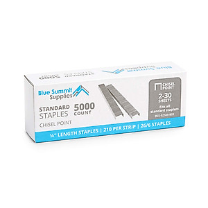 50,000 Staples, Standard 1/4 Inch Length and 210 Staples per Strip, 26/6, Jam Free Sharp Chisel Point Design, 10 Boxes of 5,000 Staples, 50,000 Staples Total, Fits Standard Staplers