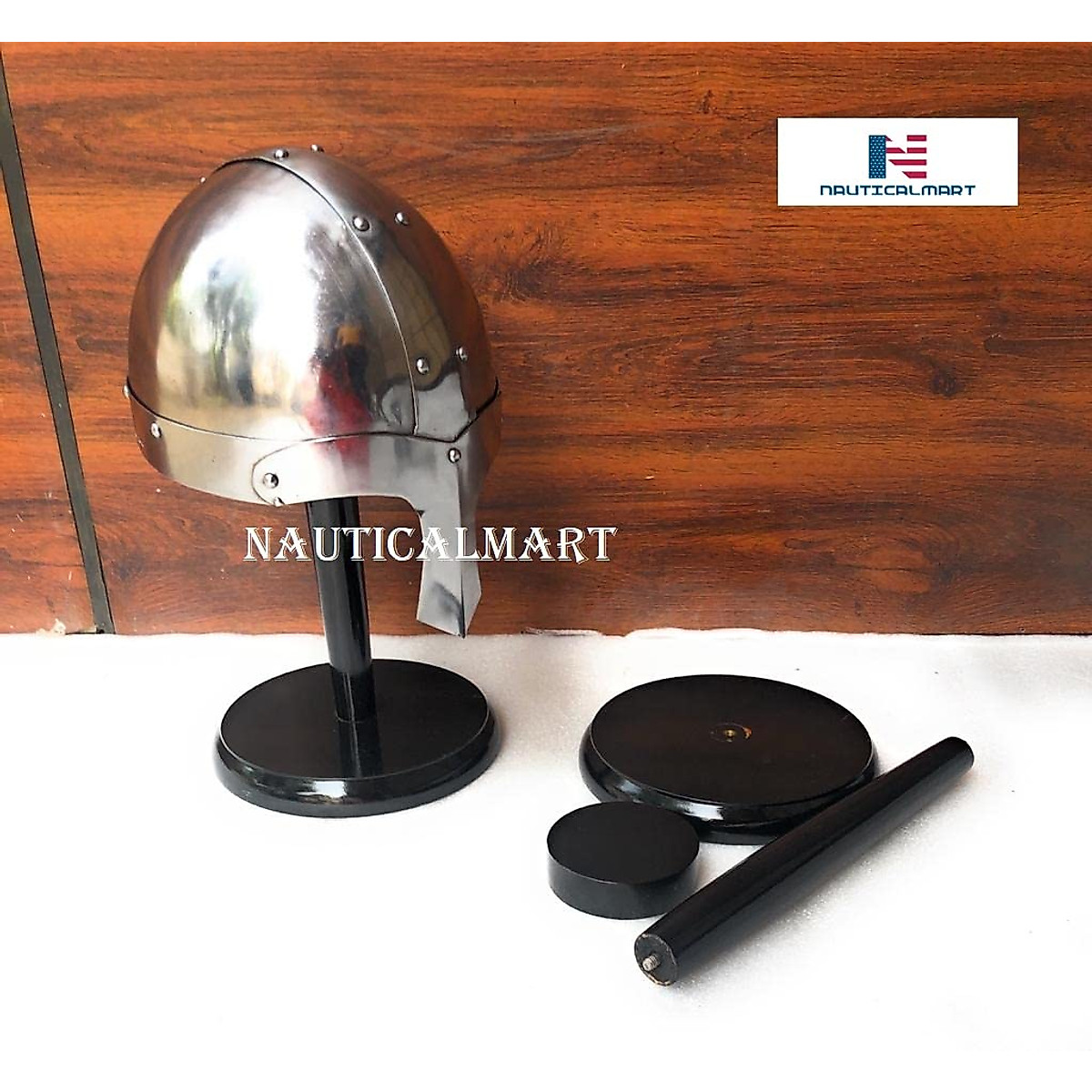 NauticalMart Medieval Armor Helmet DIsplay Stand Viking Norman Armor Spartan wooden display stand Stand in Black