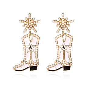 Handmade Western Cowgirl Beaded Cowboy Boot Drop Dangle Earrings Snowflower for Women Wedding Party Fancy Dress Costume Christmas Jewelry-Gold