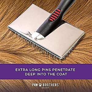 Paw Brothers Extra Long Pin Flat Slicker Brush for Dogs, Professional Grade, Removes Loose Fur and Tangles, Ergonomic Handle, Large