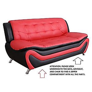 Beverly Fine Furniture 3 Piece Aldo Modern Sofa Set, Black/White