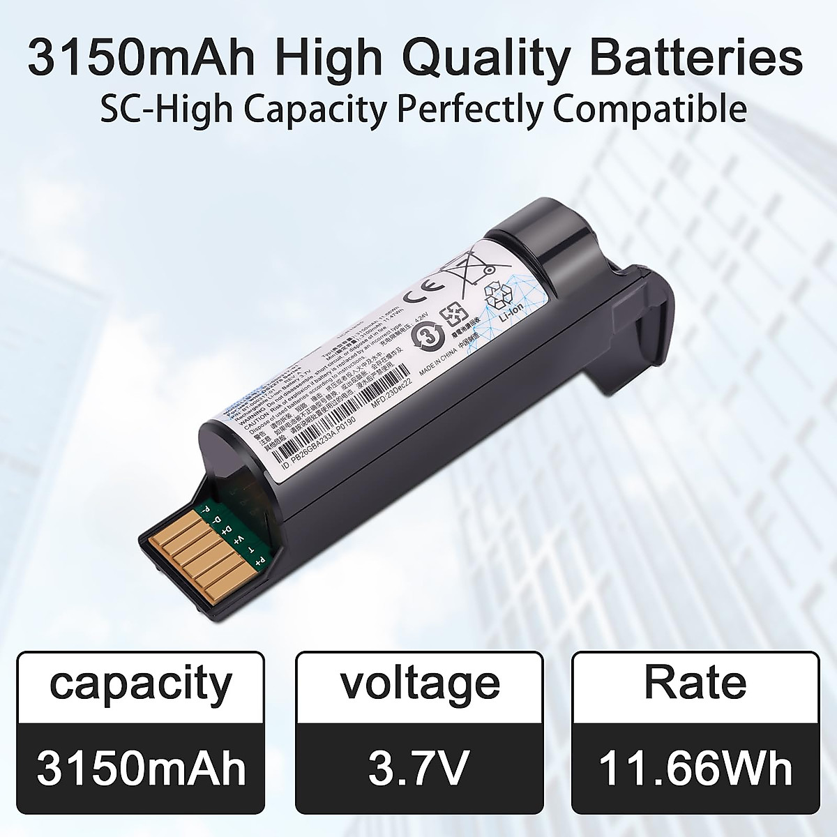 Sicimly 3150mAh Replacement Battery for Zebra DS22 DS2278 CR2278 Series Barcode Scanners, Lithium-Ion.