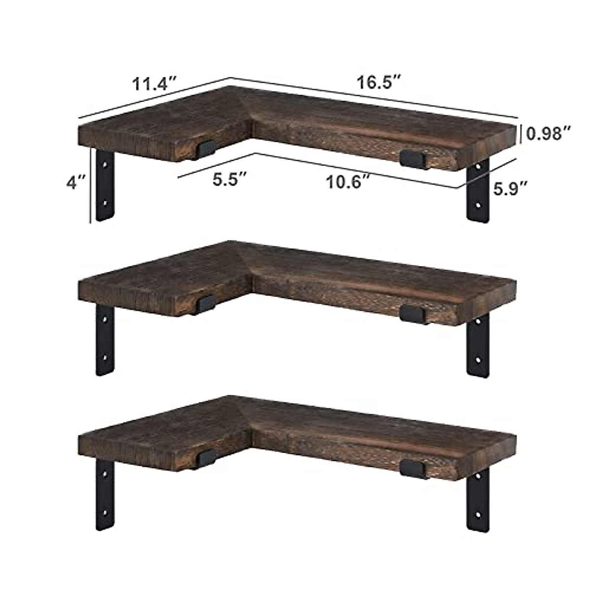 Mkono Rustic Wood Floating Shelves 5 Pieces Wall Mounted Decoractive Shelf and Corner Shelves for Bedroom, Living Room, Bathroom, Kitchen, Hallway, Office