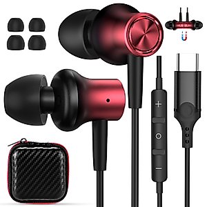 AFGHOA USB C Earbuds for iPad Mini 7 A17 Pro Samsung S25 Ultra S24 FE Galaxy Google Pixel 9 Type C Earphone Magnetic Wired Headphones in Ear Noise Canceling Bass Corded Headset for iPhone 16E 16