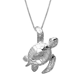 Honolulu Jewelry Company Sterling Silver Turtle Honu Ocean Sea Life Necklace Pendant with 18" Box Chain