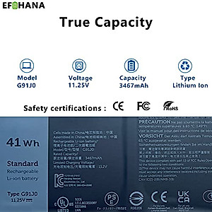 EFOHANA G91J0 41Wh Laptop Battery Replacement for Dell Latitude 3320 3330 3420 3520 Inspiron 3510 3511 3515 5310 5410 5418 5510 5515 5518 14 Plus 7420 7415 2-in-1 Vostro 5620 5625 V6W33 TN70C