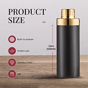 KITVINOUS Cocktail Shaker, 22oz Martini Shaker with Built-In Strainer for Home Bartender, Premium Stainless Steel Margarita Shaker