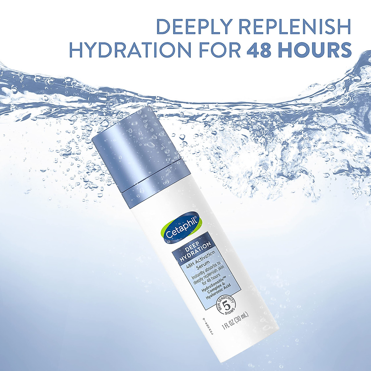 Cetaphil Deep Hydration Fragrance Free 48 Hour Activation Serum, 1 Fl oz, 48Hr Dry Skin Face Moisturizer for Sensitive Skin, With Hyaluronic Acid, Vitamin E & B5, Dermatologist Recommended