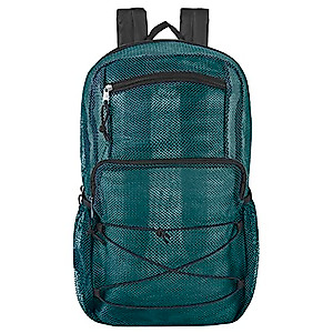 Deluxe See Through Mesh Backpack with Bungee Cord & Adjustable Padded Straps for Swimming, Travel (Green)