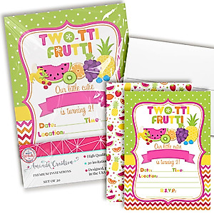 Tutti-Frutti Sweet and Juicy 2nd Birthday Party Invitations, 20 5x7 Fill In Cards with Twenty White Envelopes by AmandaCreation