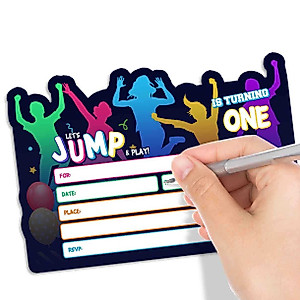 Simimi art 1st Bounce House or Jumping Theme Birthday Party Invitations - Trampoline Jump Birthday Invite - Trampoline Birthday Party - 30 Cards + 30 Envelopes