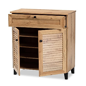 Baxton Studio Coolidge Oak Brown Finished Wood 1-Drawer Shoe Storage Cabinet
