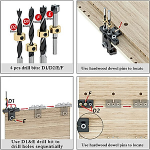 3-in-1 Dowel Jig Kit - Pocket Hole Jig with Adjustable Woodworking Drill Locator, 8/10/15mm Bits, Precision Guide for Furniture Assembly, DIY Projects, Durable Aluminum Alloy